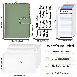 Budget Binder with Zipper Envelopes,Cash Envelopes for Budgeting, Money Organizer for Cash, A6 Budget Binder with 8pcs Cash envelopes, 12pcs Expense Trackers, 23pcs Label Stickers