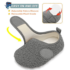 Scurtain Toddler Baby Boys Girls Cute Shoes Non Skid Hook And Loop Soft Slipper Warm Plush Lined Grey Infant Size 3.5-4.5