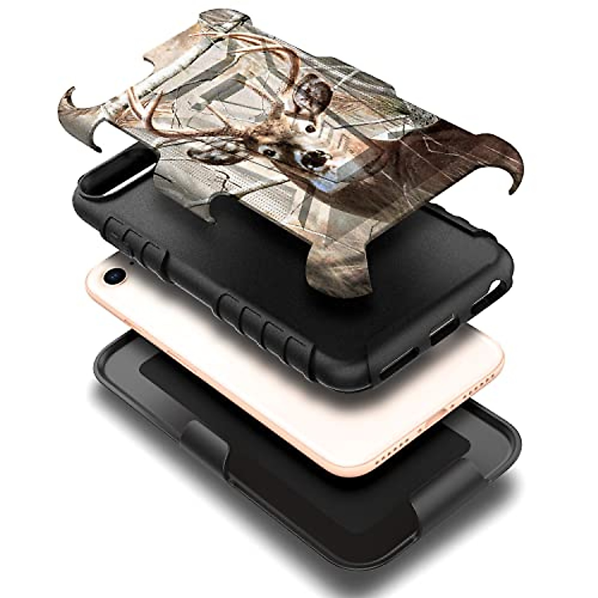 E-Began Case for iPhone SE 3 2022/iPhone SE 2020, iPhone 8 7 6S 6 Case, Belt Clip Holster Kickstand Protective Hybrid Cover Heavy Duty Armor Defender Shockproof Rugged Premium Case -Deer