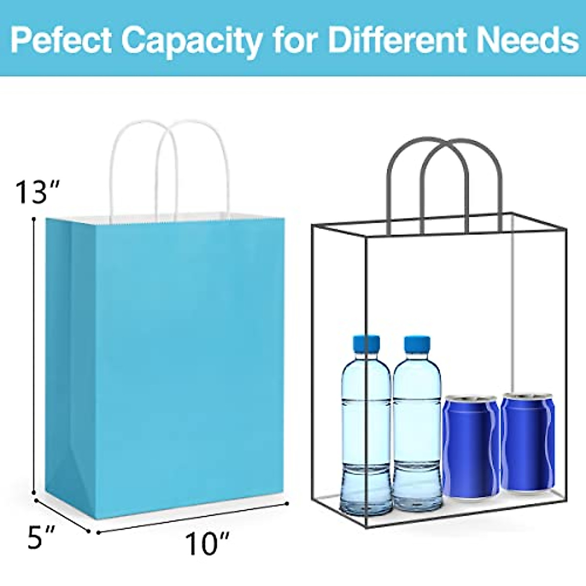 Poever 48Pcs Party Favor Bags Colorful Gift Bags 6 Colors 10x5x13 Kraft Paper Bags with Handles Rainbow Goody Bags for Kids Birthday Wedding Business