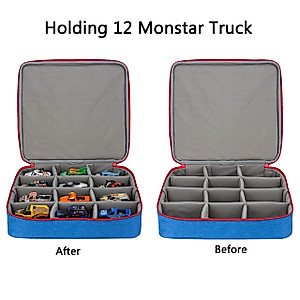 KISLANE Carrying Case for 12 Monster Jam Toy Trucks, Kids Toy Cars Storage Bag Hold 12 Monster Jam Toy Trucks, Bag Only (Blue)