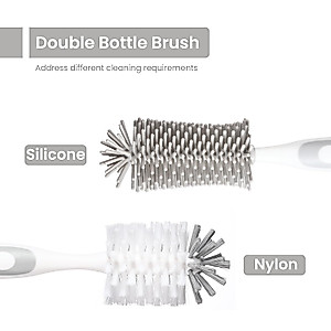 5-in-1 Baby Bottle Brush Set, Bottle Brush Cleaner, Bottle Cleaner Brush Set, Including Nylon and Silicone Bottle Brush, Bottle Cap Brush, Straw Brush, Nipple Brush, BPA-Free (Grey)