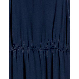 Amazon Essentials Women's Fluid Twill Tiered Fit and Flare Dress, Navy, Large