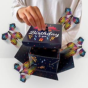 FETTIPOP DIY Butterfly Explosion Gift Box (Happy Birthday) 7.1x5.5x4.3 inches, Surprise Flying Butterfly Box Prank