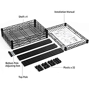 REGILLER 4-Tier Wire Shelving Unit Metal Storage Rack Adjustable Organizer Perfect for Pantry Laundry Bathroom Kitchen Closet Organization (Dark, 16.9L x 12W x 50H)