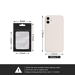 Bezall 100Pcs Mini Resealable Mylar Bags with Window, Smell Proof Zip Lock Food Storage Bags Foil Pouch for Packaging Small Business Candy Sample Jewelry (Black, 3x4.7 Inches)