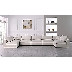 Meridian Furniture Plush Collection Contemporary Down Filled Cloud-Like Comfort Overstuffed Velvet Upholstered Modular U-Shaped Sectional, 7-Seater, Armless, Cream