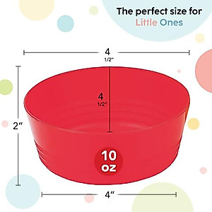 PLASKIDY Kids Plastic Bowls Set of 12 Children Bowl 10 Ounce Microwave Dishwasher Safe BPA Free Non Toxic Toddler Bowls 6 Bright Colors for Cereal, Soup, Snack Great Plastic Bowls for Kids & Toddlers