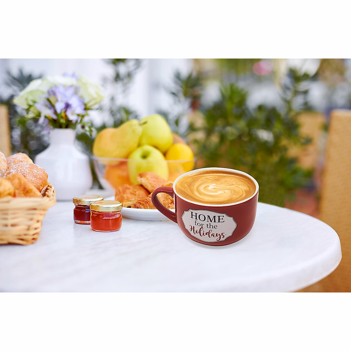 Kovot 24oz Ceramic Christmas Themed Bowl Set with Lid & Handle – Use for Ramen, Soup, Cereal, & as a Coffee Mug – Take Your Food To Go with Airtight Silicone Lid and Steam Vent (4-Pack – Red & White)