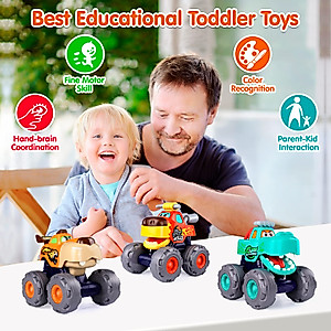 HINZER Toy Cars for 1 2 3 Year Old Boys 3 Pack Monster Trucks for Kids Toddlers 1-4 Pull Back Cars in Park Camp Baby Toys 12 18 Months Birthday Gifts for 1 Year Old Boys Girls