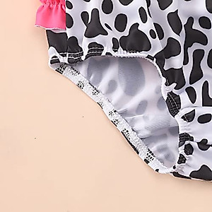 Toddler Baby Girls Swimsuit Bikini Sets Halter Sleeveless Crop Tube Top Ruffle Shorts Sun Hat 3Pcs Bathing Suit (Black Cow Print, 12-18 Months)