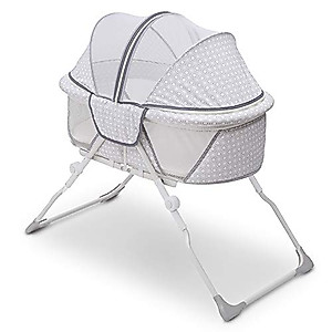 Delta Children EZ Fold Ultra Compact Travel Bedside Bassinet - Folding Portable Crib with Removable Canopy, Inner Circle