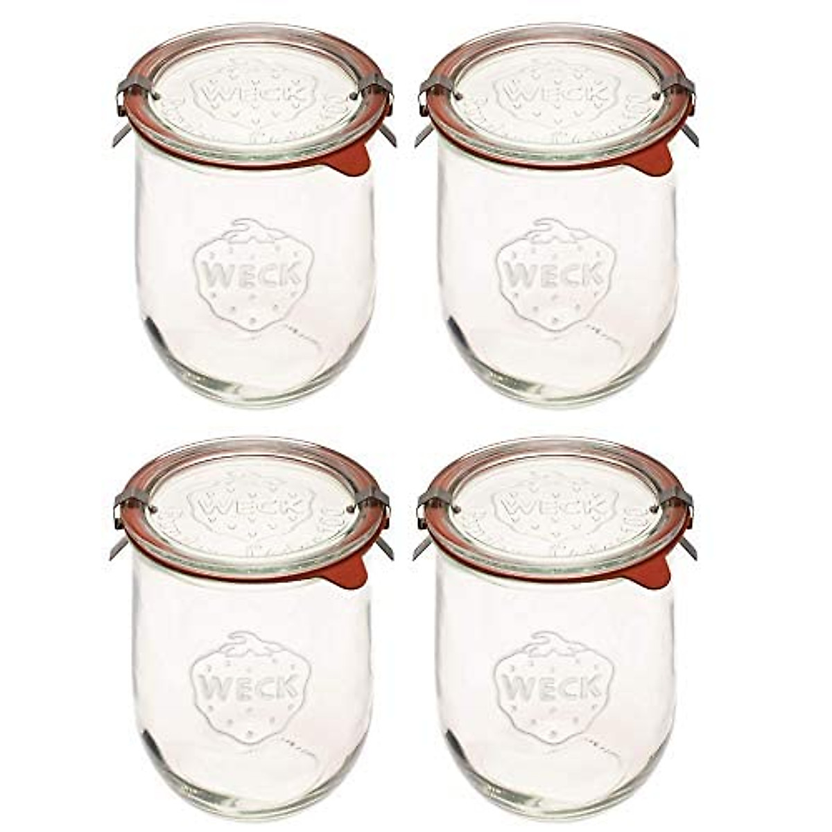 Weck Jars - Weck Tulip Jars 1 Liter - Sour Dough Starter Jars - Large Glass Jars for Sourdough with Glass Lid, Wide Mouth - Suitable for Canning and Storage - 4 Jars