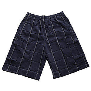 Shaka Wear Men’s Cargo Shorts – Casual Plaid Relaxed Loose Fit Elastic Waist Multi Pocket Pants Regular Big Size SP1703 Navy 2X
