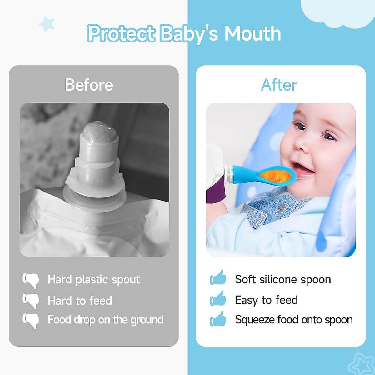 Morlike Baby Food Pouch Topper Silicone Spoons with Travel Cases, Squeeze Pouch Attachment Toppers for Travel and Feeding (6 Pack) - Not Include Squeeze Pouch