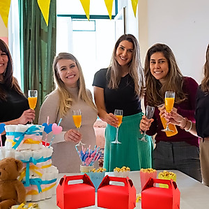 30 Pcs Gable Treat Boxes, Small Goodie Boxes Red Party Favor Boxes Cardboard Kraft Paper Gift Box Dessert Candy Cookie Boxes for Birthday Baby Shower Mothers Day Party Favors, 4.5 x 3.1 x 5.1" (Red)