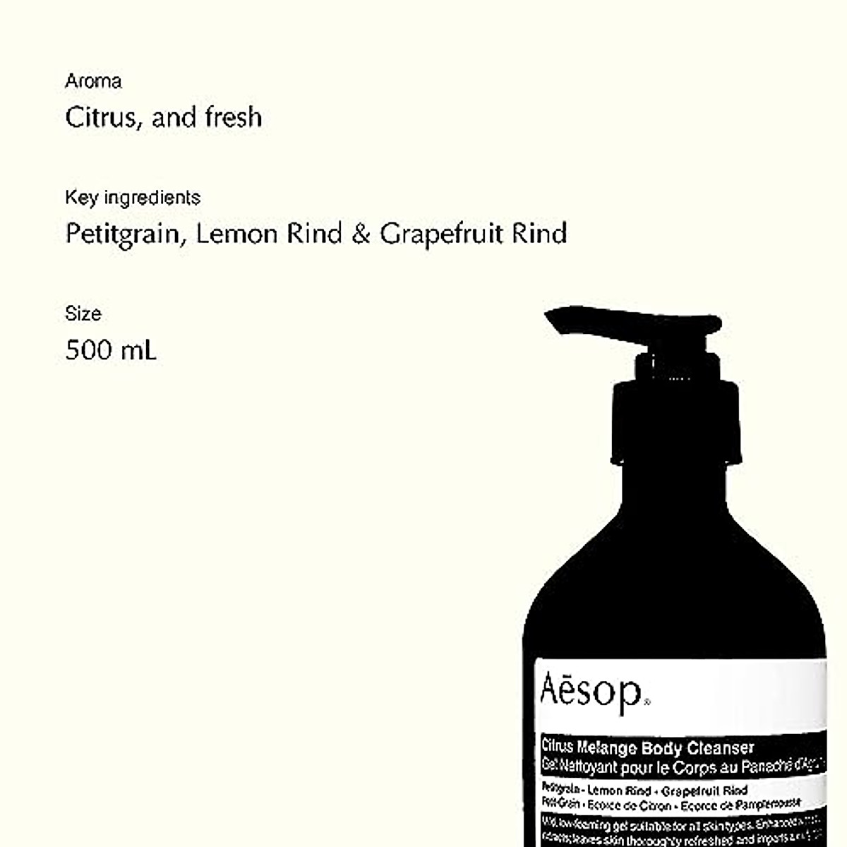 Aesop Citrus Melange Body Cleanser - Gentle Low-Foaming Gel Cleanser For Skin - Citrus Aroma with Botanical Extracts - 16.9 oz