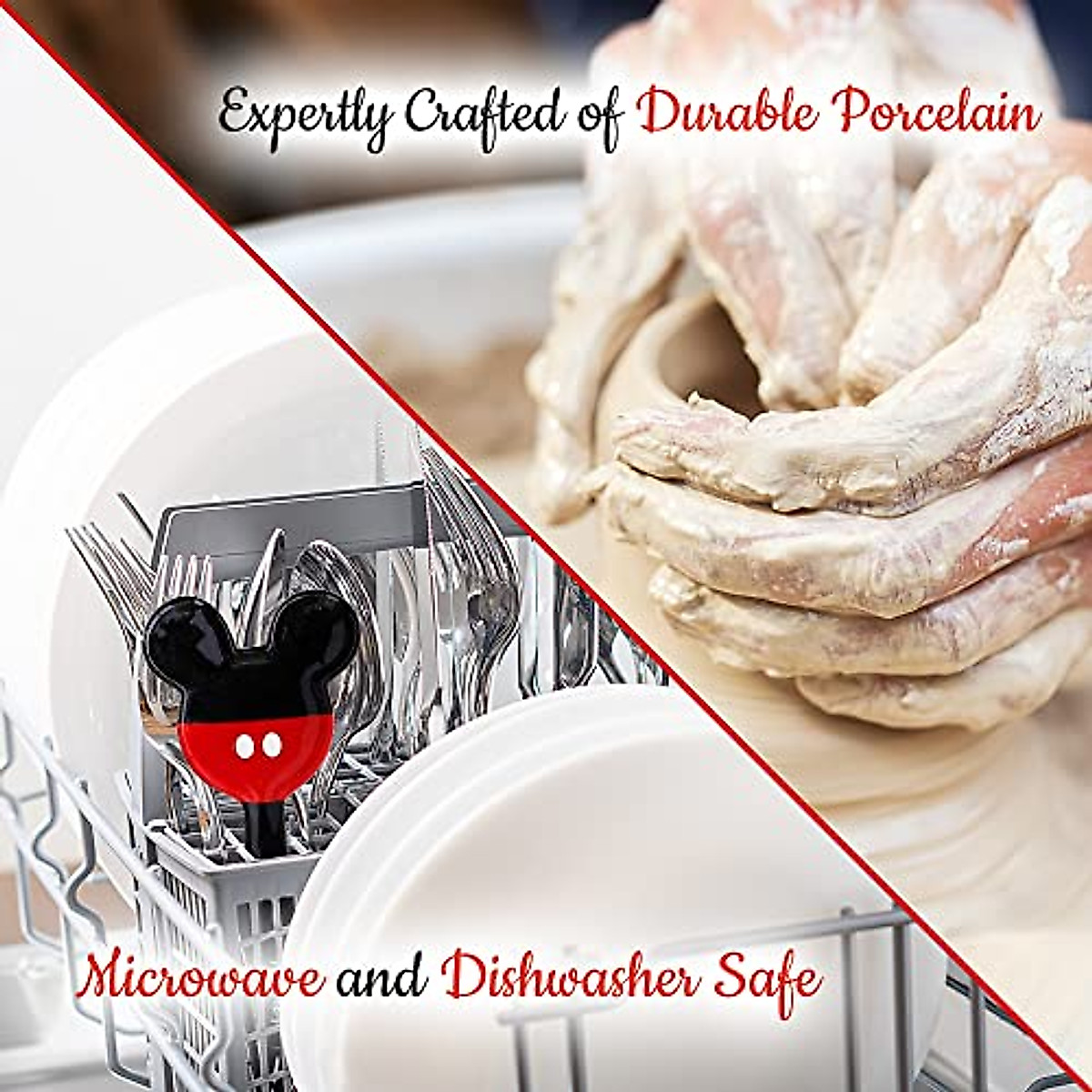 Zrike Disney Mickey Figural Spoon Rest - Functional Ceramic Utensil Holder with Iconic Design Doubles as Decor on Kitchen Counter or Dining Table Microwave & Dishwasher Safe A Gift for Any Occasion