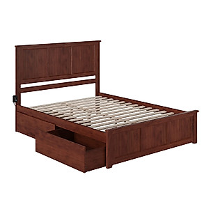 Atlantic Furniture AR8646114 Madison Platform Bed with Matching Foot Board and 2 Urban Bed Drawers, Queen, Walnut