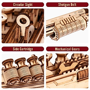 ROKR 3D Wooden Puzzle Rubber Band Guns for Adults,Toy Shotgun Model Building Kits for Adults to Build,Toy Guns for Kids 12-14,Challenge Wood Crafts Puzzles for Adults,Cool Toys Hobbies for Men Women