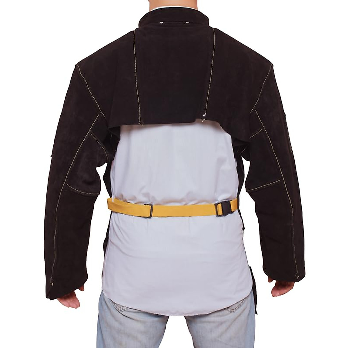 ANTAITHER Split Cowhide Leather Welding Cape Sleeve with Removable 20" Apron - Black, Heat and Flame Resistant (M)