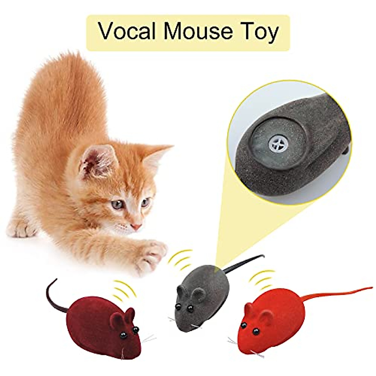 Andiker 3Pcs Cat Mouse Toy, Flocking Squeaking Mouse Cat Toy 3 Random Colors Soft Small Cat Toys for Indoor Cats Interactive Cat Toy for Cats and Kitten to Catch and Bit (3pcs)