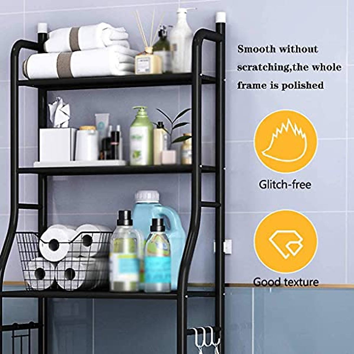 Cushion 3Tier Freestanding Bathroom Storage Cabinet, Over The Toilet Shelf Organizer, Adjustable Height Metal Rack, Bathroom Space Saver, Easy To Assembly Storage Shelves, For Bathroom, Kitchen(gold)