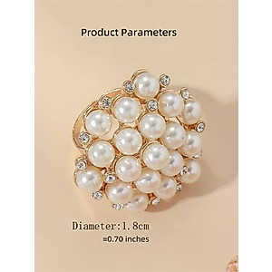 Large CZ Pearl Statement Wedding Ring for Women Girls Gold Plated Vintage Crystal Faux Pearls Ball Flower Adjustable Big Open Band Wrap Ring Birthday Cocktail Party Ring Comfort Fit Exaggerated Jewelry Gift