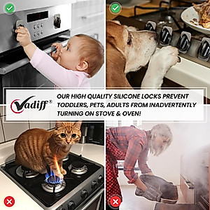 Vadiff Silicone Gas Stove Child Safety Knob Locks | Oven Knob Guard (5 Pk)(Gray)