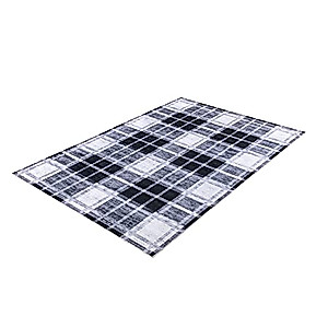 Abani 5' x 8' Rectangular Area Rugs - Cream Grey Farmhouse Plaid Polypropylene, Non-Shedding and Stain Resistant Machine Washable Large Rugs