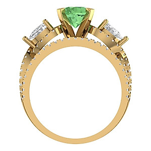Clara Pucci 2.0ct Round Cut 3 stone Green Simulated Diamond Engagement Promise Anniversary Bridal Ring Band set 18K Yellow Gold 4.5