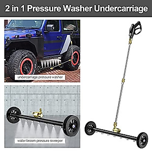 POHIR Pressure Washer Water Broom Pro Max 24 Inch Undercarriage Power Washer Attachment with 3pcs Extension Wand and Quick Connect Pivot Coupler Surface Cleaner 4000psi, 2 in 1 Underbody Car Washer