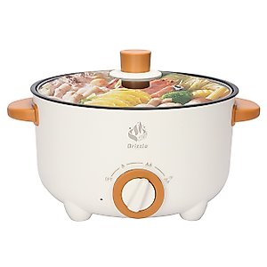 Drizzle 3L Hot Pot Cooker Skillet - Multifunction Frying Pan 110V Non-Stick Grill Stir-fried Stewed Cookware Steak Noodle Ramen Shabu Shabu Pot - Home Office Party Kitchen Dorm Cooking