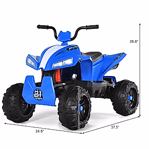 Costzon Kids ATV, 12V Battery Powered Electric Vehicle w/LED Lights, 4-Wheel Suspension, Music, Story, USB, MP3, Extended Seat, Ride on Car 4 Wheeler Quad for Boys & Girls Gift, Ride on ATV (Blue)