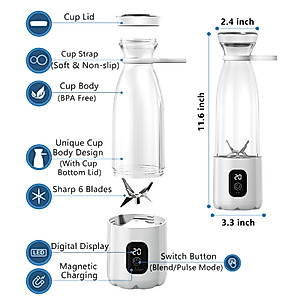 Leegoal Portable Blender, 300W Personal Blender for Shakes and Smoothies Ice Blender for Kitchen 6000mAh Cordless Travel Mini Blender Bravo 20oz Cup to go (White, 4th Gen|Basic Version)