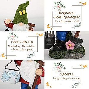 Mrsivrop Flocked Garden Gnomes Decorations for Yard with 2 Lantern Solar Lights, 11" Large Cute Garden Sculptures & Statues Outdoor Figurine Lawn Ornament Garden Gifts Decor for Outside Patio