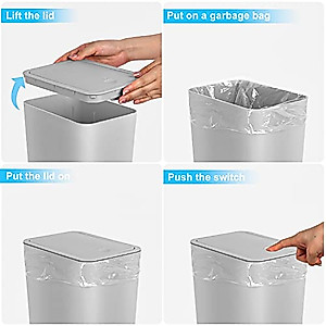 Odonata 3 Pack 10L / 2.6 Gallon Small Trash Can with Lid, Slim Garbage Can with Pop-Up Lid, Waste Basket for Bathroom, Kitchen, Bedroom, Powder Room, Craft Room, Office, College,RV.(Gray)
