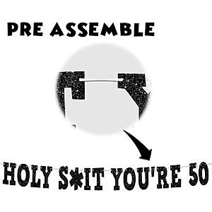 Holy S**t You’re 50! Banner Backdrop Glitter Black Hallo Fiftieth Cheers to 50 Years Old Theme Decor for Man Woman Happy 50th Birthday Party Decorations Photo Studio Prop Flag Favors Supplies