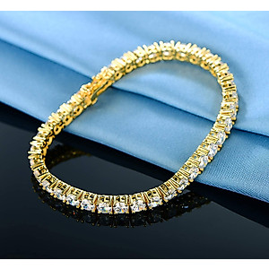 Gemsme 18K Yellow Gold Plated 4.0mm Cubic Zirconia Classic Tennis Bracelet 7.0 Inch
