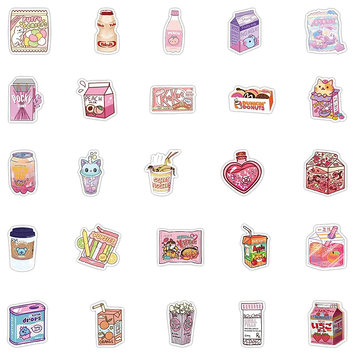 100pcs Cute Snack Stickers Food Stickers Drink Stickers Kawaii Small Beverage Stickers Decorative Masking Stickers for Personalize Laptop Scrapbook Daily Planner and Crafts