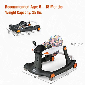 BABY JOY 2-in-1 Baby Walker, Foldable Activity Walker with Adjustable Height & Speed, Music, Lights, Mirrors, Padded Seat Cushion, Activity Baby Push Walker for Toddler Boys Girls, Ages 6 – 18 Months