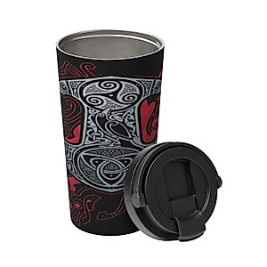 Vikings Norse Mythology Thor'S Hammer Celtic Knot Rune 16oz Stainless Steel Travel Mug - Spill Proof Lid, Keeps Hot & Cold For Hours - Tea & Drink Thermos