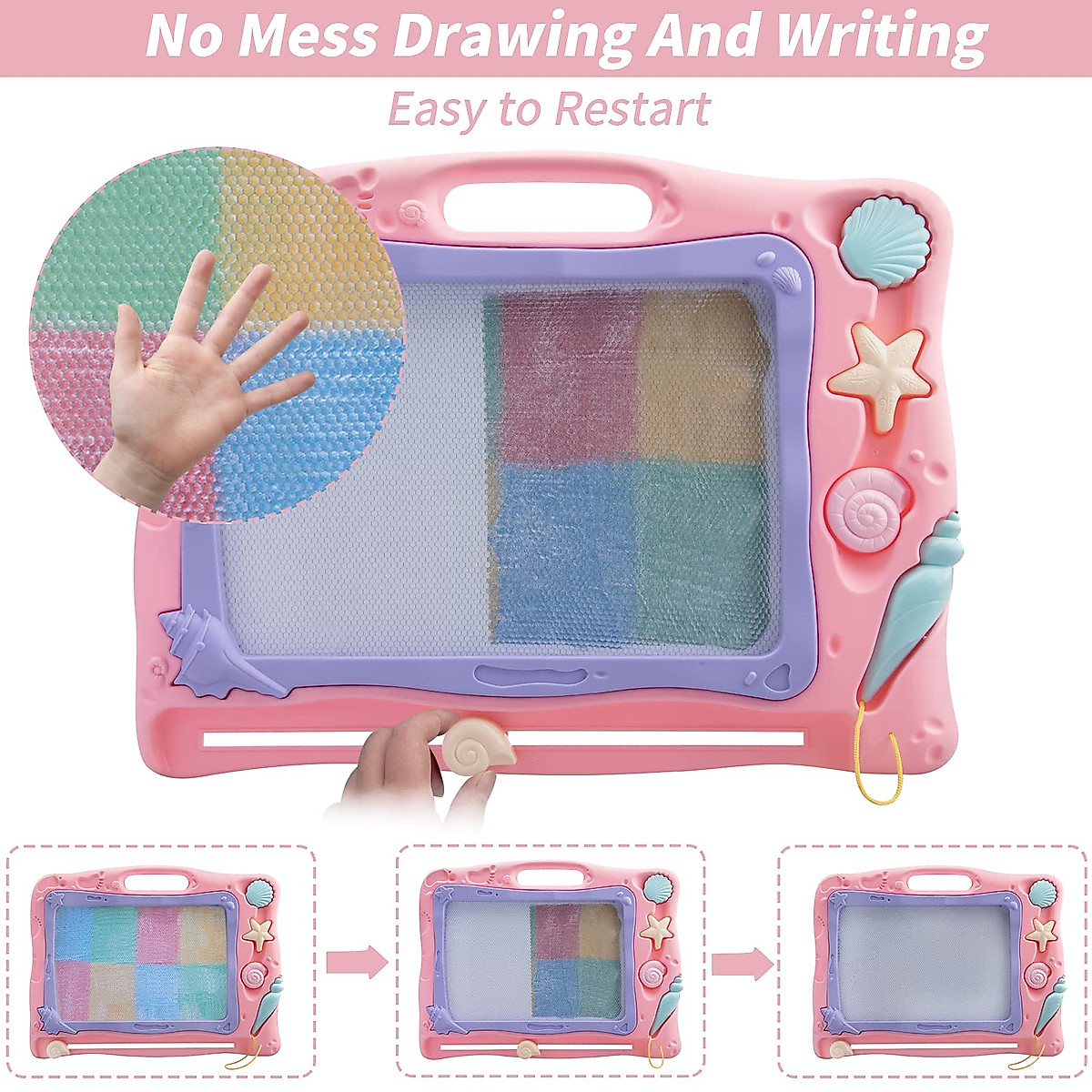 Automoness Magnetic Drawing Board for Kids, Toddler Toys for 1-4 Years Boys & Girls, Color Erasable Doodle Writing Pad, Learning Painting Pad, Preschool Educational Toy for Toddlers, Kids Gift (Pink)