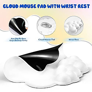 Gaming Mouse Pad Wrist Rest,Ergonomic Cloud Wrist Rest Mousepad with Gel Memory Foam,Non-Slip Rubber Base,Comfortable Mouse Pad for Home Office,Laptop,Mac,Lightweight,Easy Pain Relief (Cloud White)