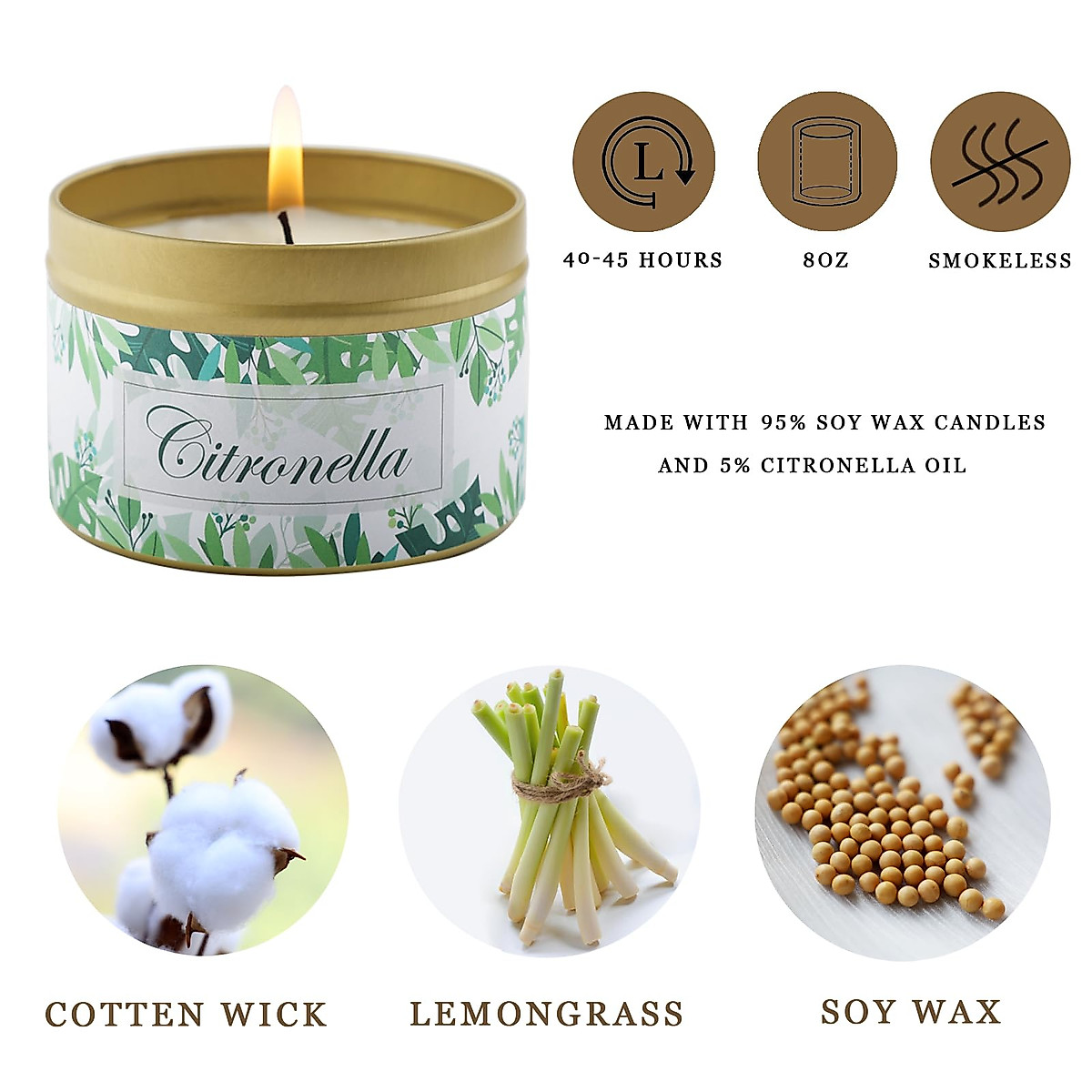 Scented Candle Set 4 Pack Citronella Candles Outdoor, 32 Oz Long Lasting Soy Wax Citronella Candles Set, Large Tin Candles with Fresh Citronella Oil for Camping Garden Patio Yard Balcony Party Indoor