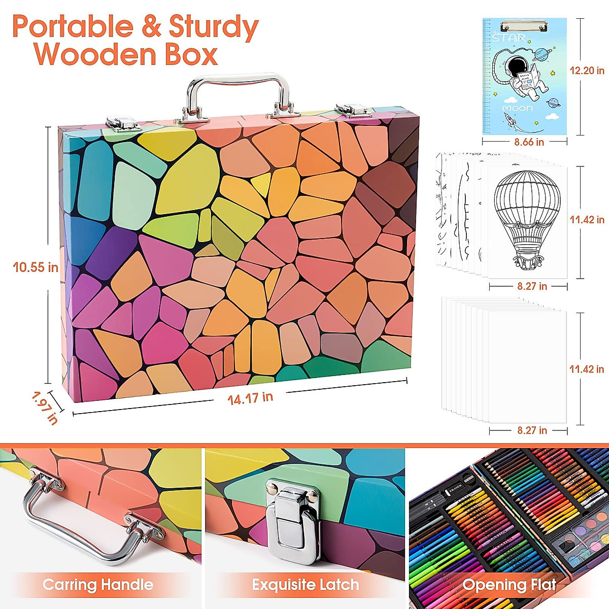 Art Supplies, POPYOLA 180-Piece Deluxe Art Set, Drawing Painting Coloring Kit with Clipboard, Pastels, Crayons, Pencils, Watercolors, Drawing Papers, Arts and Crafts Gift Case for Kids Girls Boys