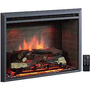 PuraFlame Western Electric Fireplace Insert with Fire Crackling Sound, Remote Control, 750/1500W, Black, 33 1/16 Inches Wide, 25 9/16 Inches High