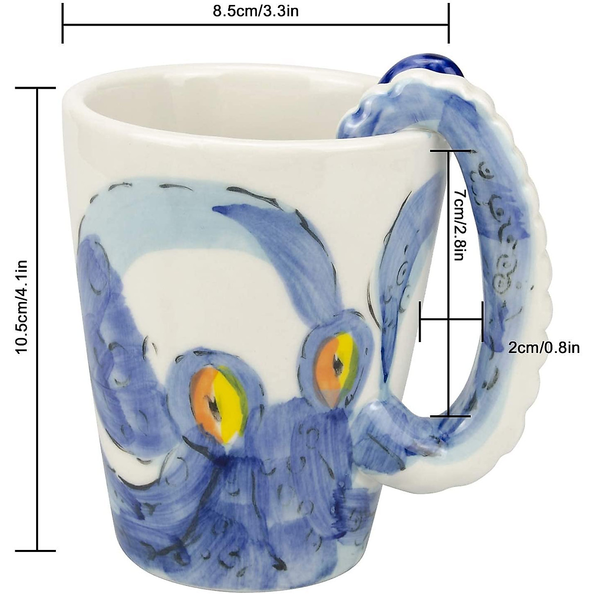 3D Coffee Mug, Handmade Hand Painted Creative Art Mug Ceramic Milk Cups Travel Mug Ocean Octopus Squid Style with Octopus Tentacles Beard Handle Christmas gift