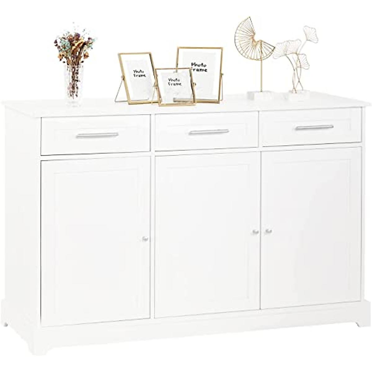 VINGLI Sideboard Cabinet Buffet Table Kitchen Storage Cabinet White Credenza Sideboards and Buffets with Storage Coffee Bar Cabinet with 3 Drawers and Doors for Home Kitchen, Dining Room, Living Room