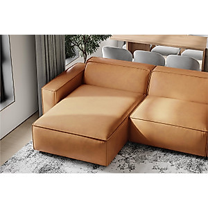 Valencia Nathan Nappa Leather Couch - 3 Seats with 2 Chaises - 100% Full Aniline Leather Modern Sectional Sofa for Lounge and Living Room Solid Wood Frame and High-Resilience Foam (Caramel Brown)